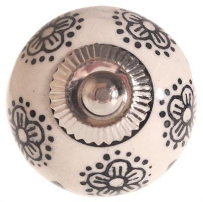 La Finesse Knop Porcelæn Blomst, Sort/Hvid